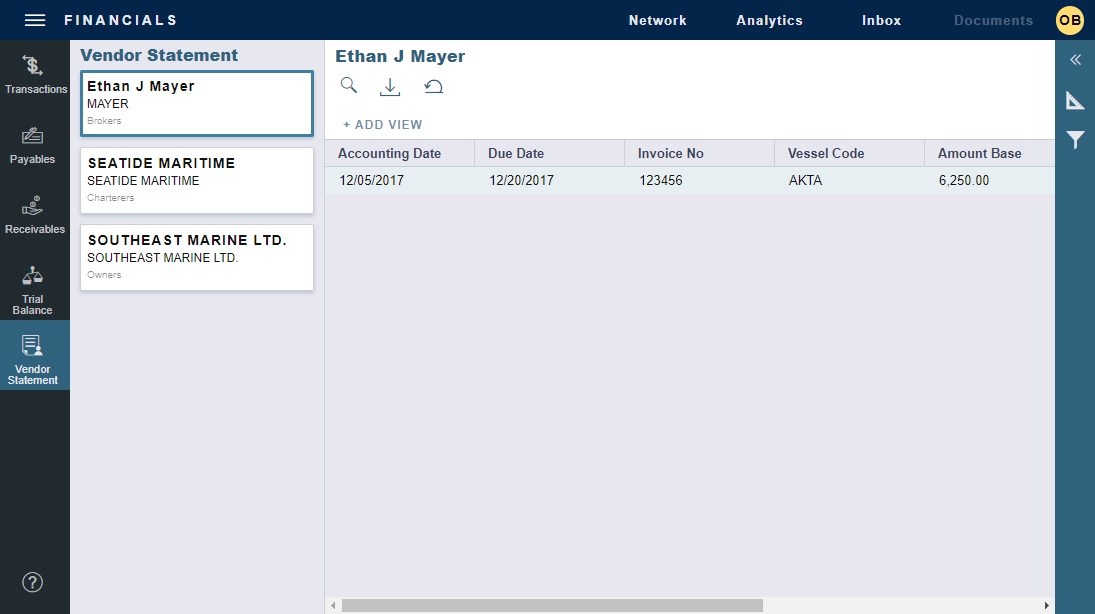 IMOS - Vendor Statement Summary